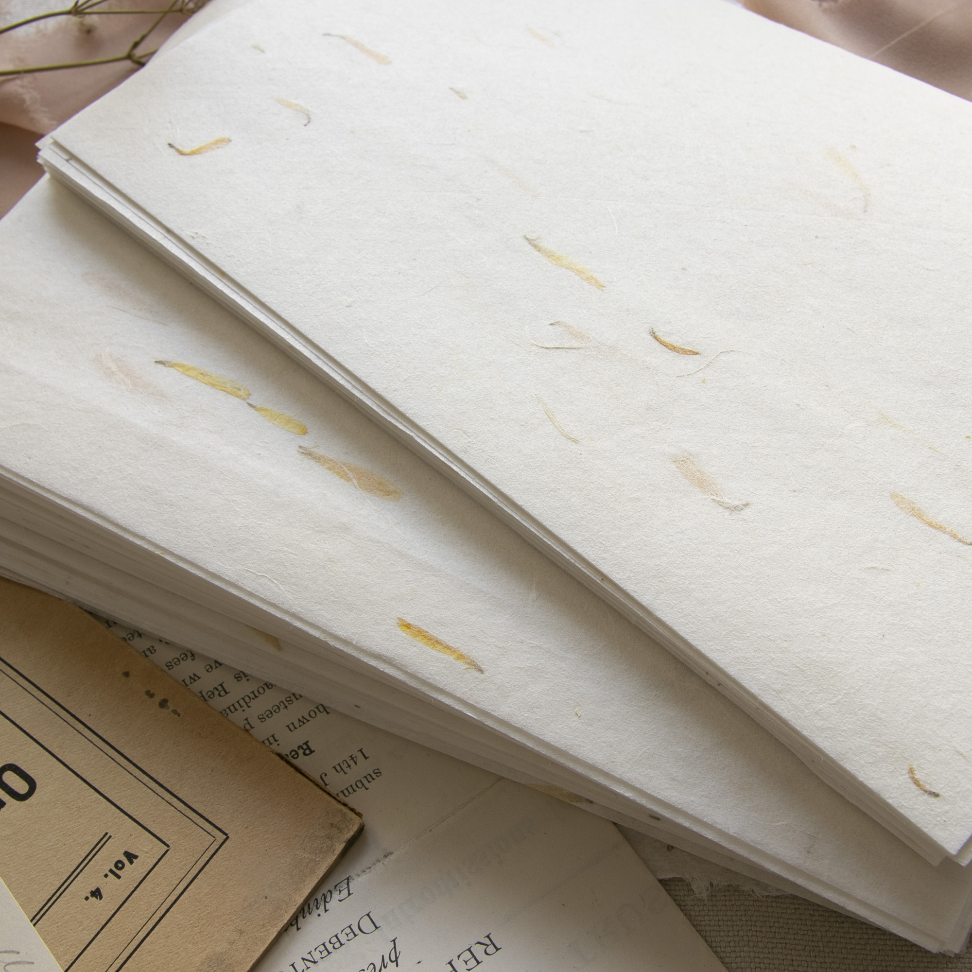 Handmade Paper with Yellow Flower Petals - Black Cat Label