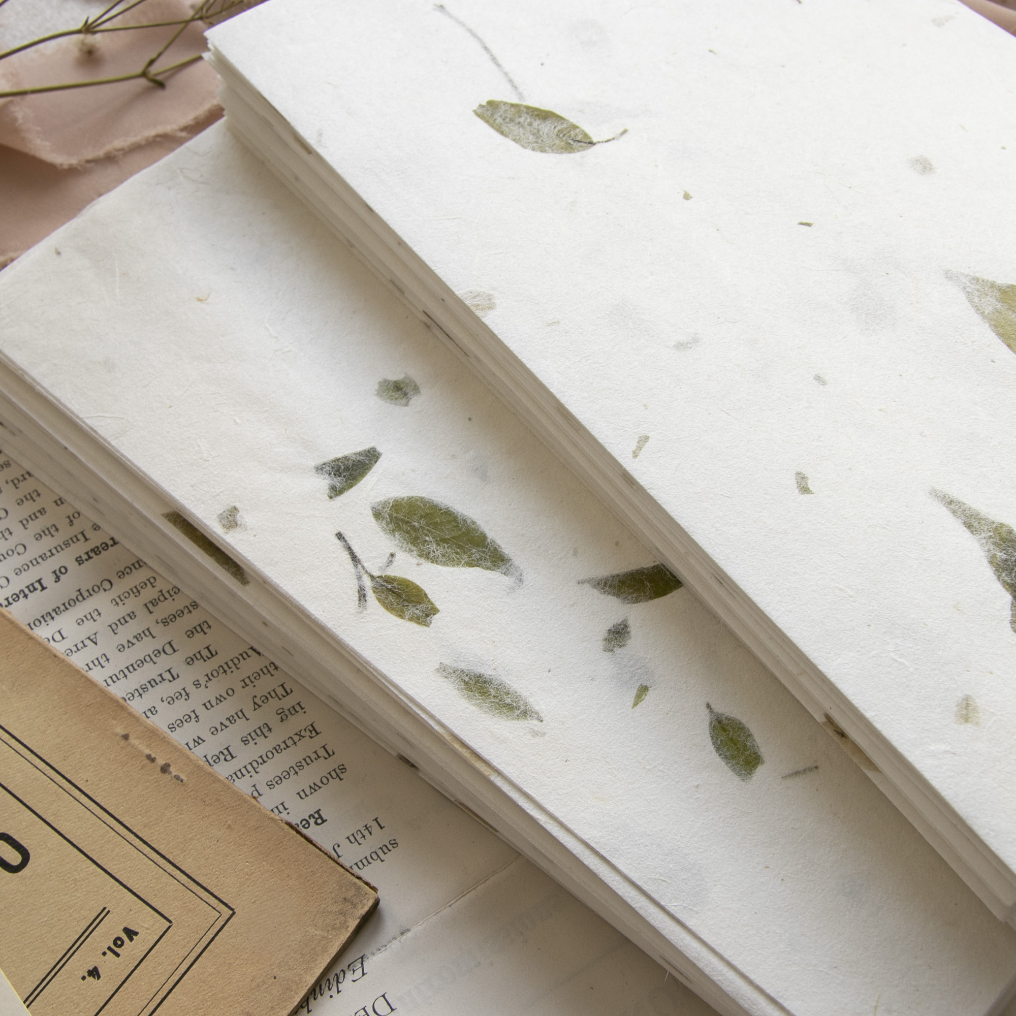 Handmade Papers with Green Leaf - Black Cat Label